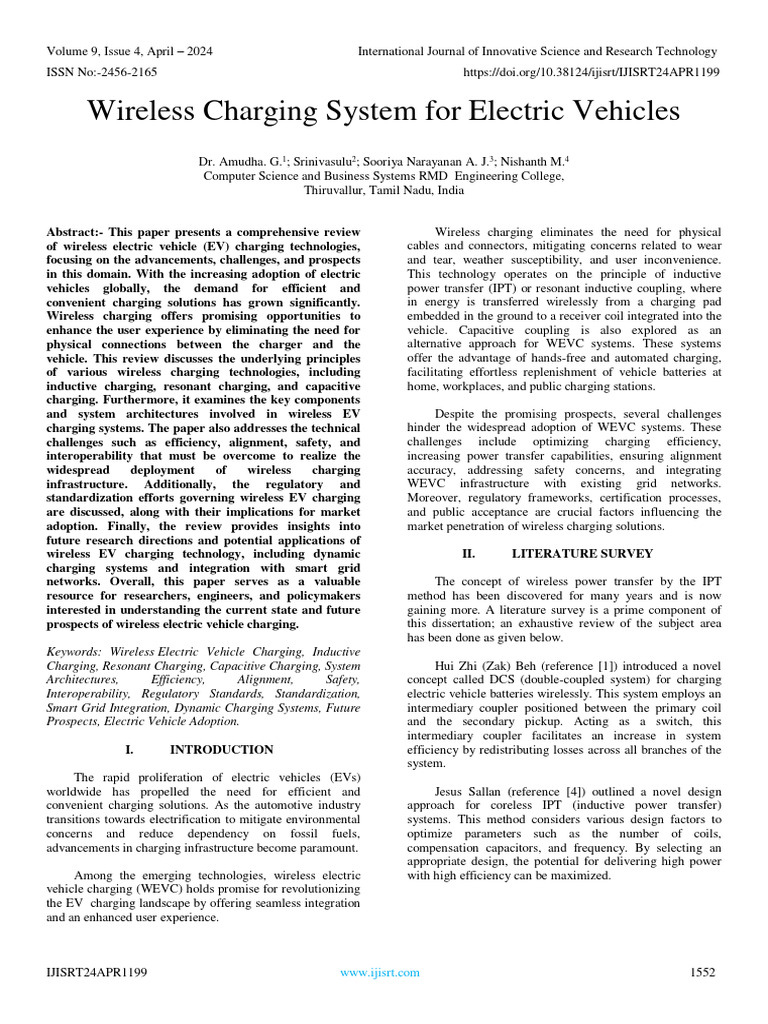 Wireless Charging System for Electric Vehicles | PDF | Electric Power ...