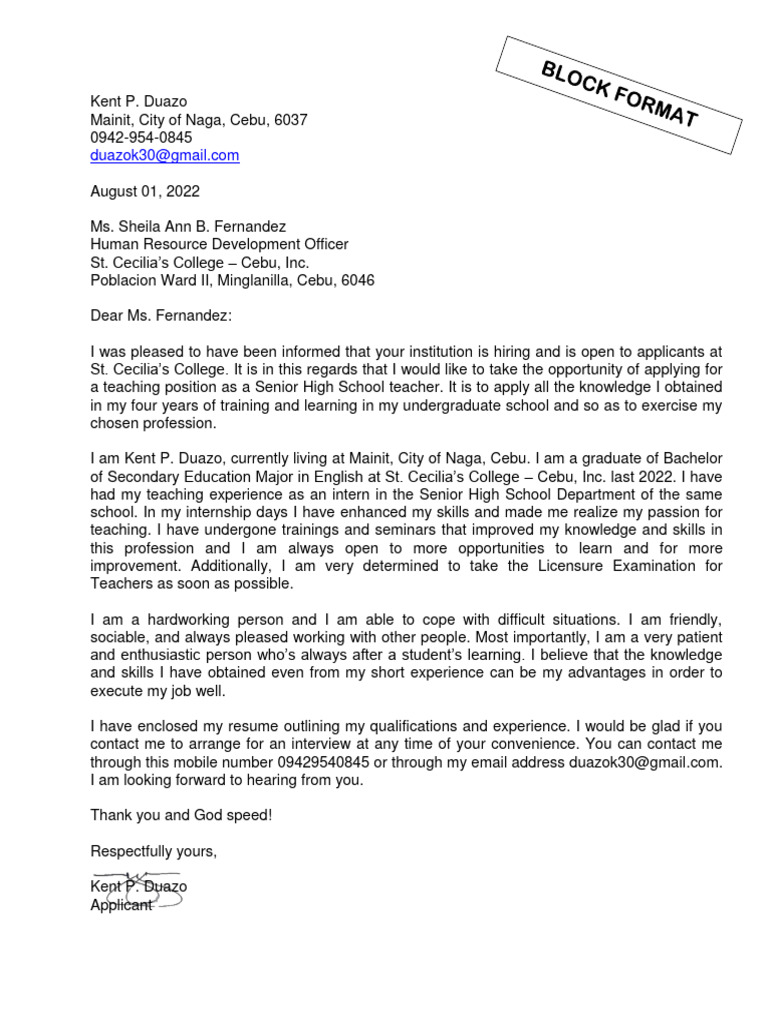 SAMPLE-JOB-APPLICATION-LETTER-USING-THE-THREE-FORMATS | PDF | Teachers ...