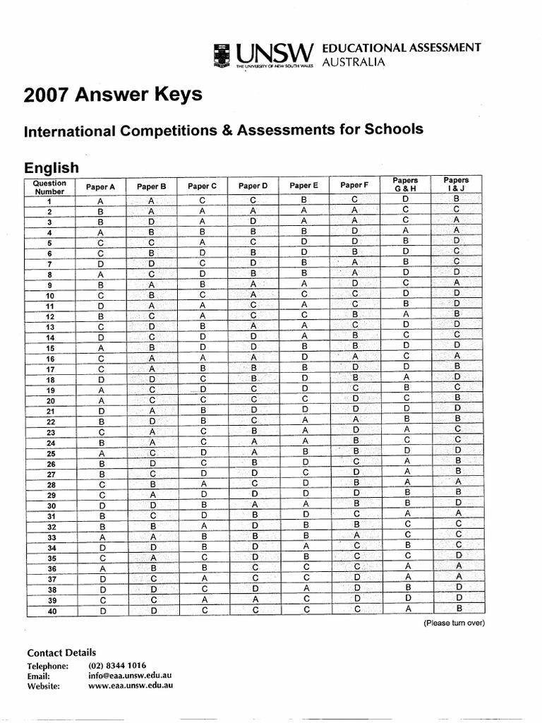 ICAS English A 2007 Answers | PDF