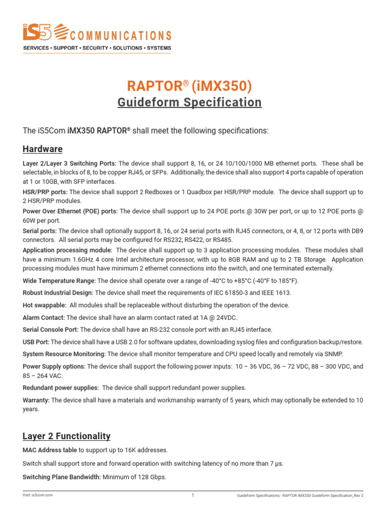 RAPTOR iMX350 Guideform Specification - Rev 2 | PDF ...