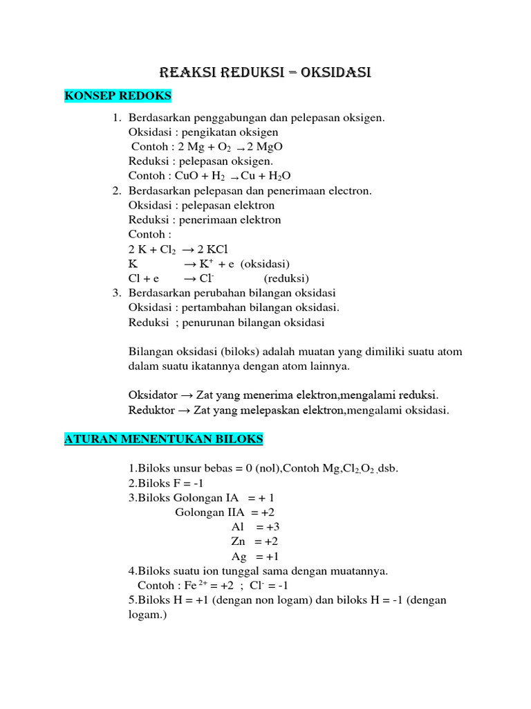 Reaksi Redoks | PDF | Metode & Bahan Ajar | Sains & Matematika