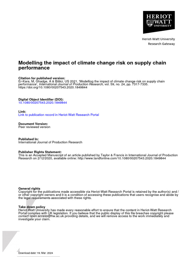 Modelling The Impact of Climate Change Risk On Supply Chain Performance ...