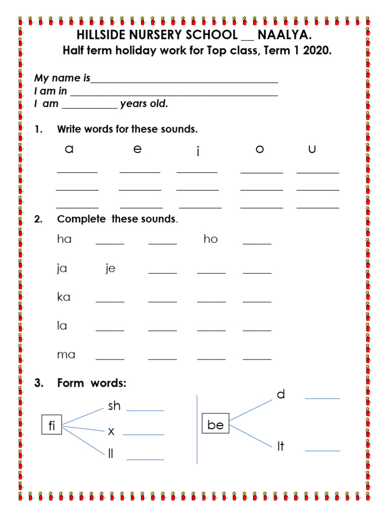 Top Class General Holiday Work-Hillside Nursery School Naalya Term 1 ...