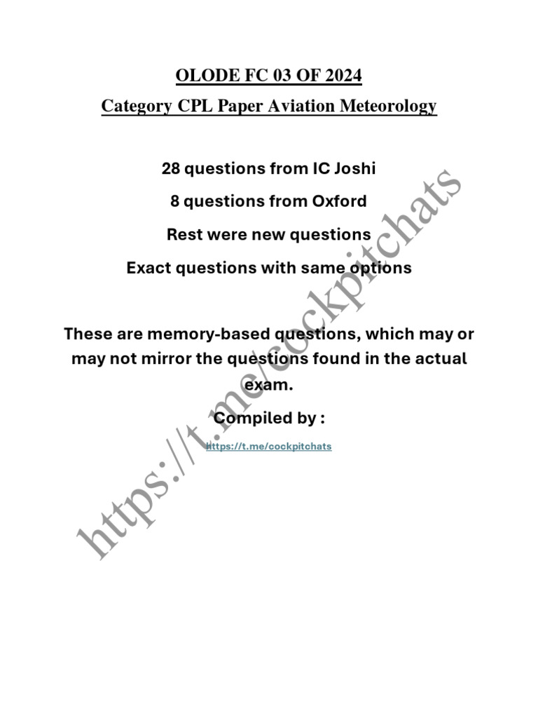 CPL Meteorology Exam Question Compilation | PDF