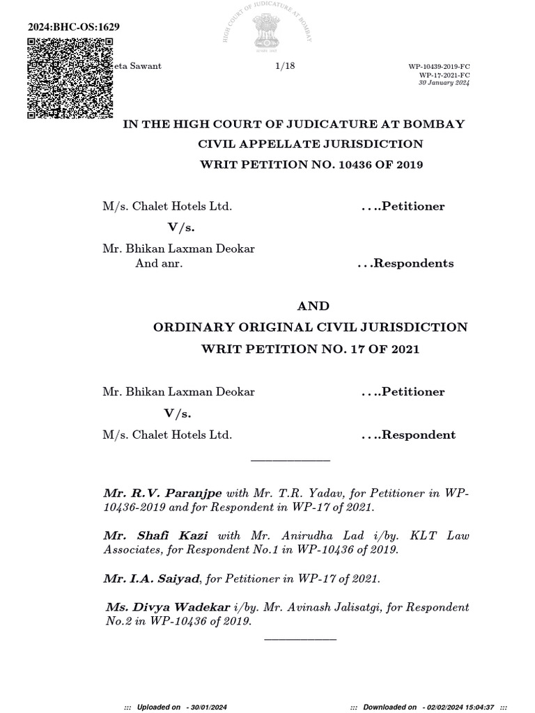 Chalet Hotel V Bhikaran (Employer Employee Case) | PDF | Employment ...