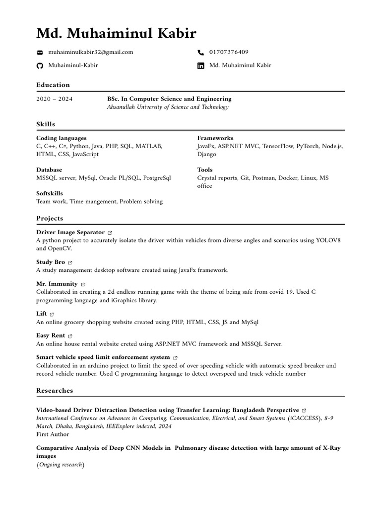 Md. Muhaiminul Kabir FlowCV Resume 20240430 | PDF | Art | Technology & Engineering