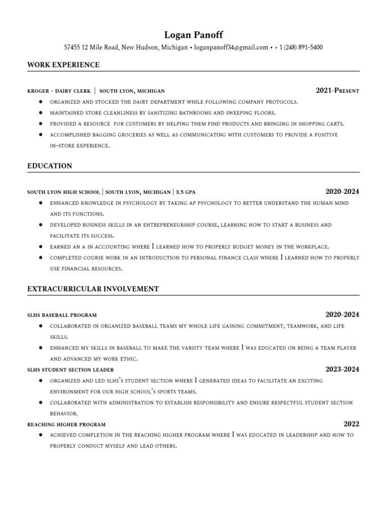 Logan Panoff Resume | PDF