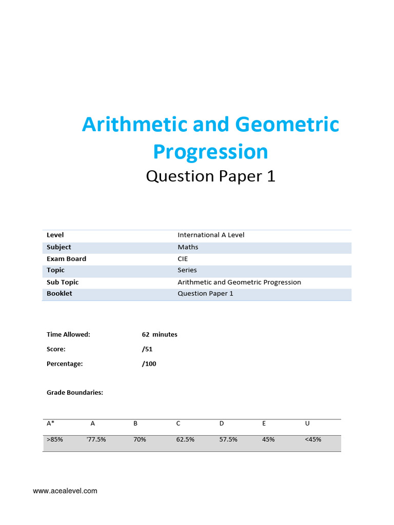7.1-Arithmetic and Geometric Progression-Qp Cie-Ial-Maths | PDF | Mathematics | Student ...