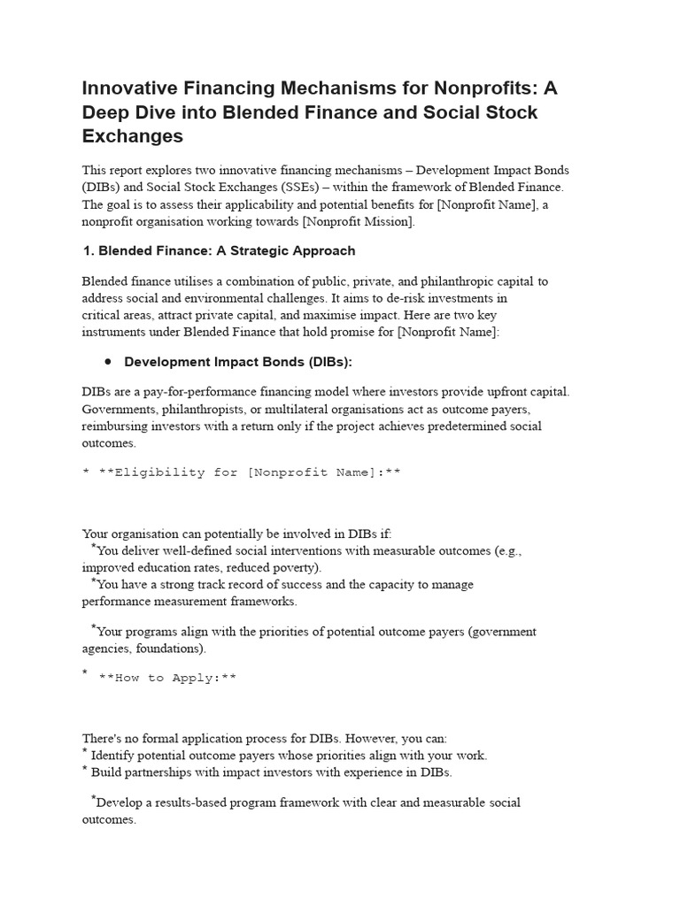 Innovative Financing Mechanisms For Nonprofits - A Deep Dive Into ...