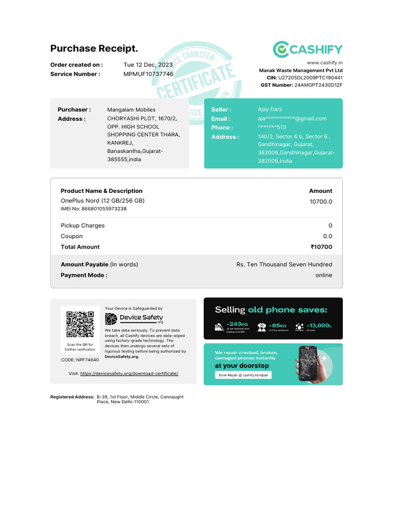 Oneplusnord 1 Bluebillsecondhandedincashify | PDF | Legal Liability ...