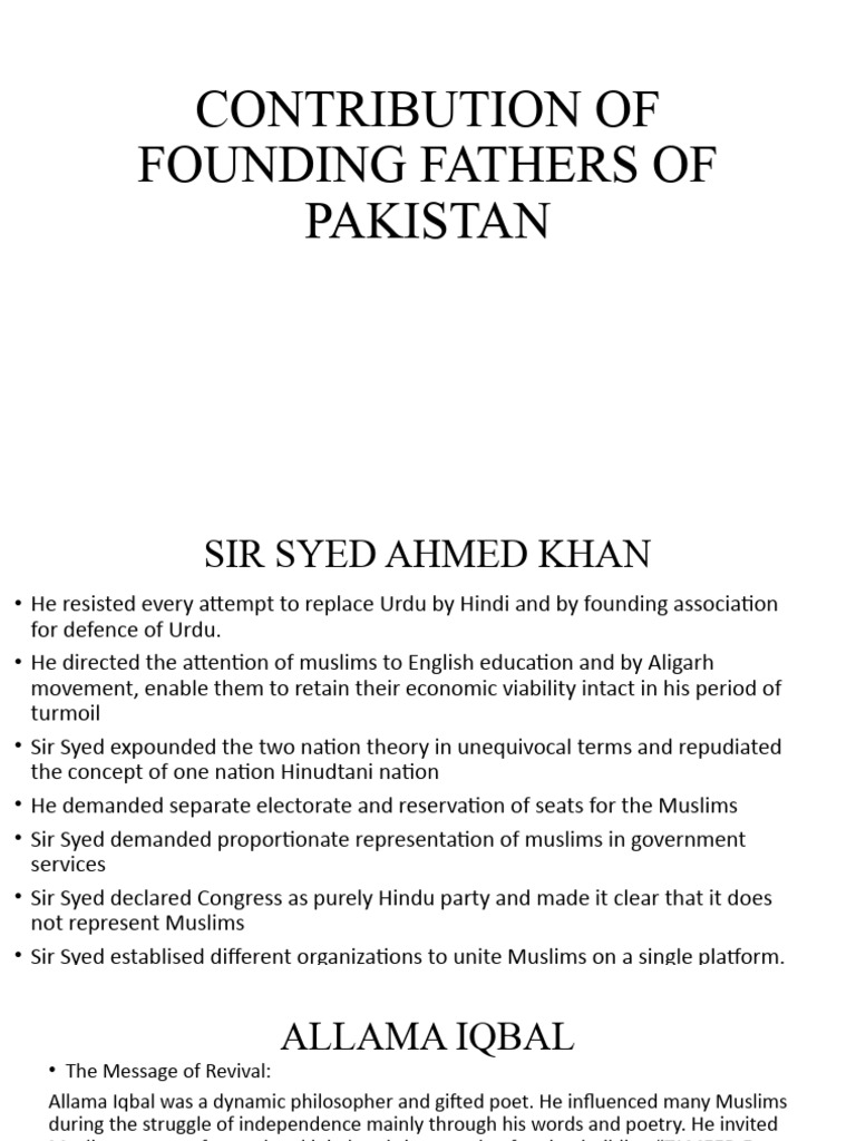 Contributions to Pakistan's Founding | PDF | Two Nation Theory ...