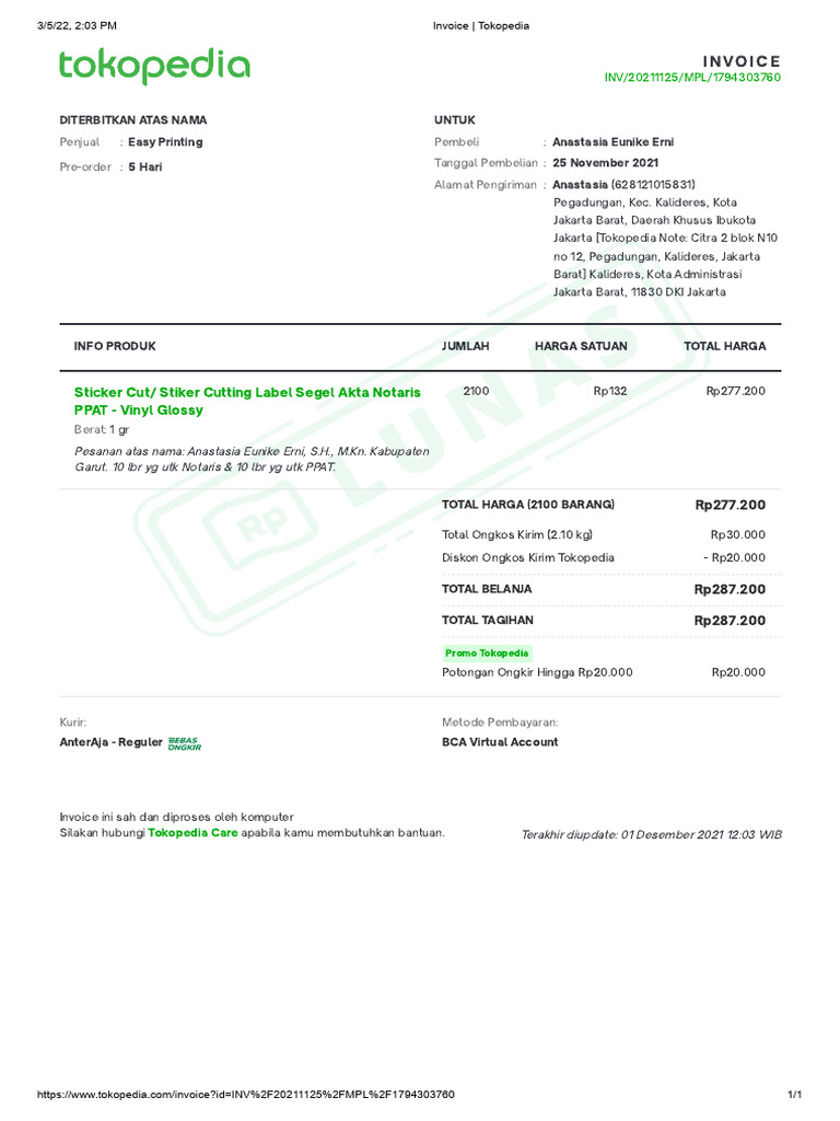 Invoice - Tokopedia | PDF