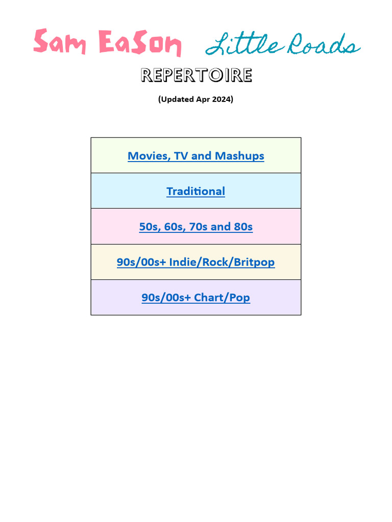 Repertoire List Apr 2024 1 | PDF | Rock Music | Music Award Winners