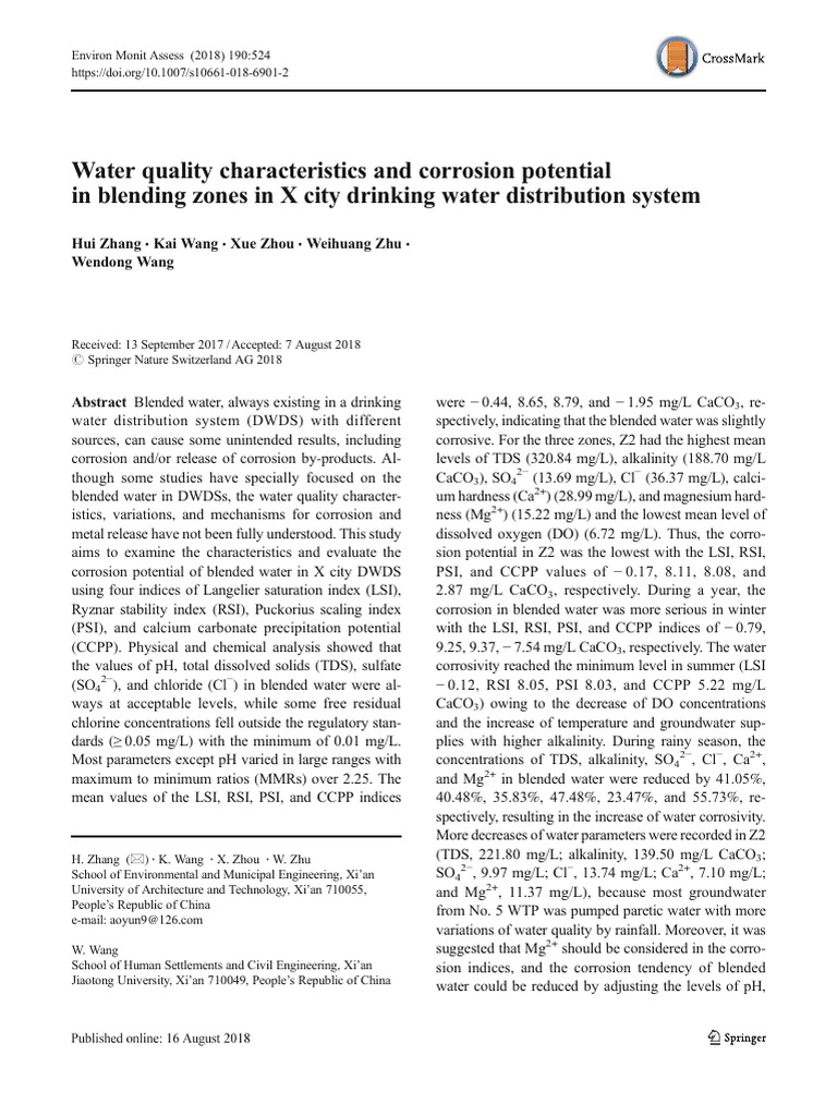 Water Quality and Corrosion in X City | PDF | Magnesium | Water