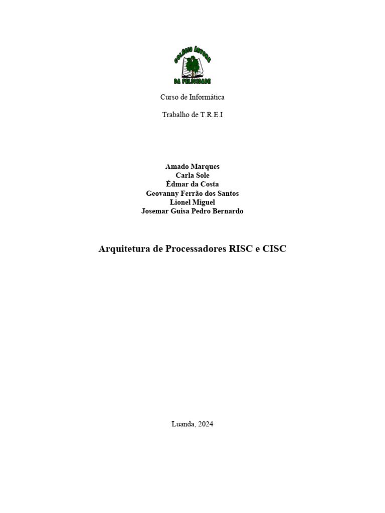 Arquitetura de Processadores RISC e CISC (1) Nomes Completos | PDF ...