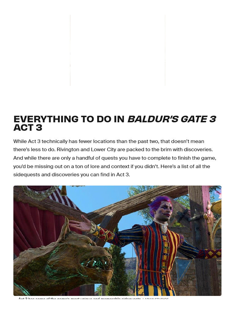 'Baldur's Gate 3' Act 3 Checklist Every Main and | PDF