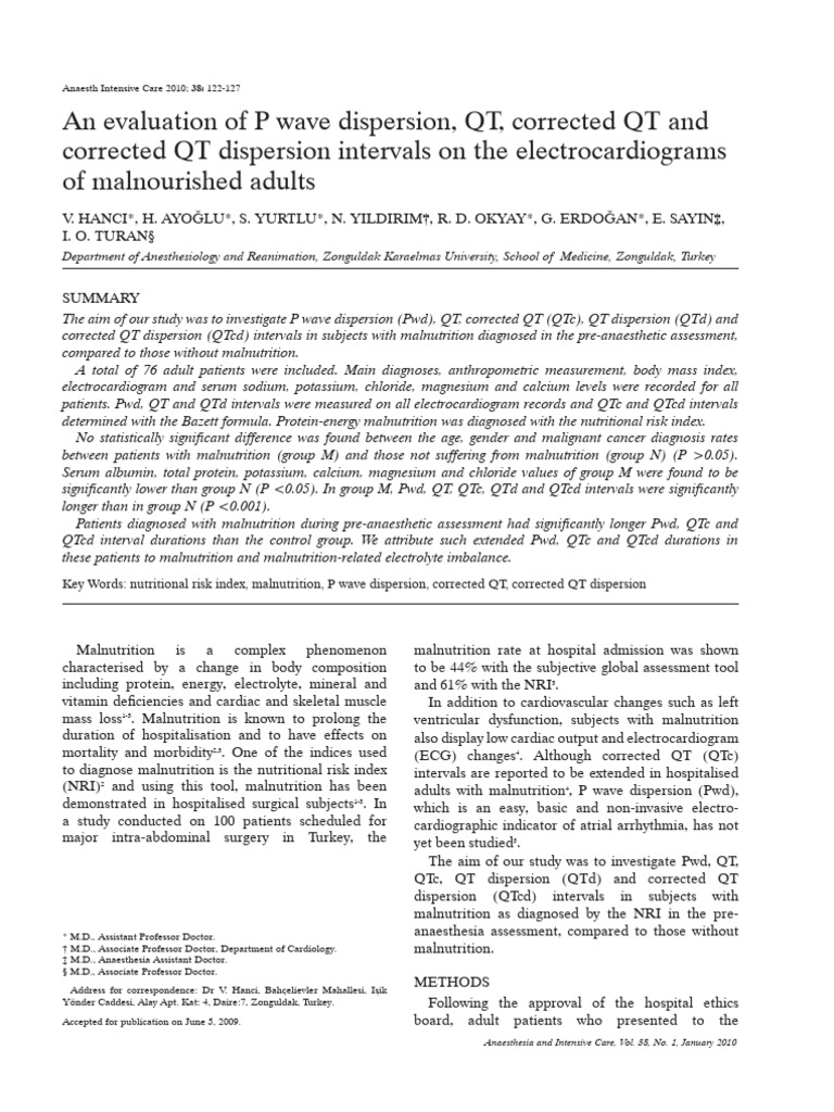 Hanci Et Al 2010 An Evaluation of P Wave Dispersion QT Corrected QT and ...