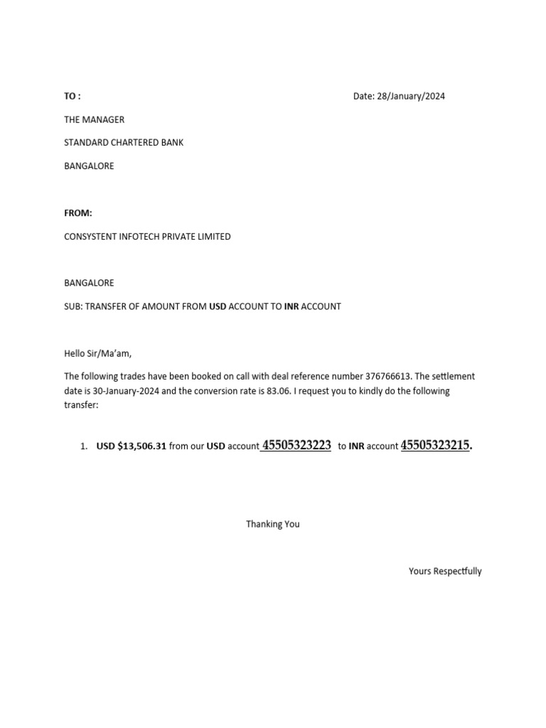 Standard Chartered Conversion Letter - Jan 27 2024 | PDF