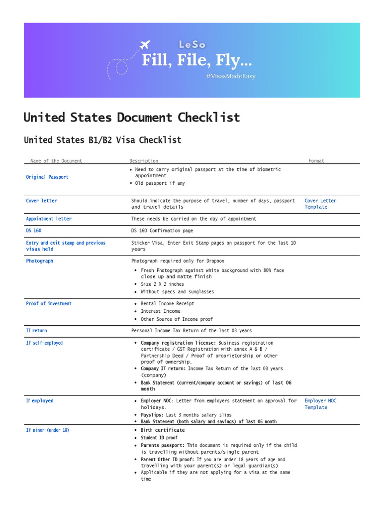 US checklist LeSo | PDF | Passport | Travel Visa