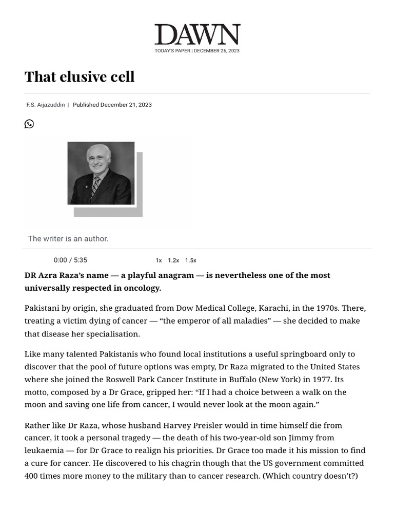 That Elusive Cell - Newspaper - DAWN.com | PDF | Cancer | Clinical Medicine
