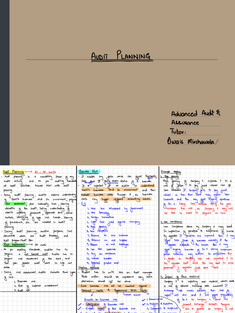 ACCA AAA Audit Planning Notes by Sir Owais Mirchawala | PDF | Risk | Audit