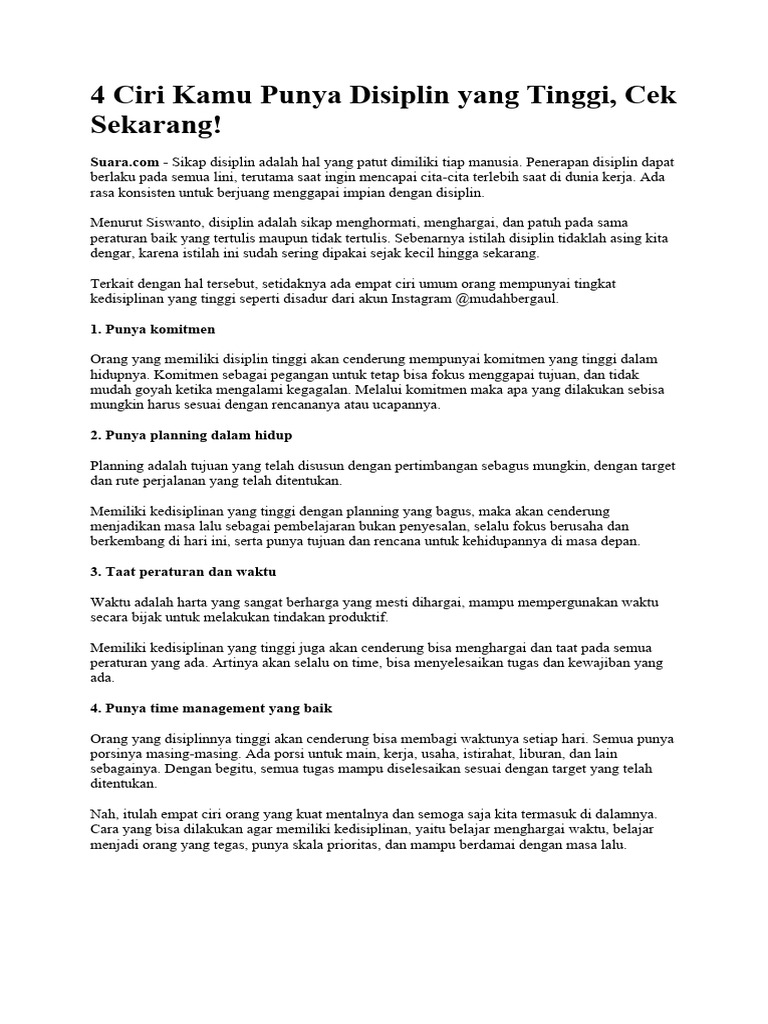 4 Ciri Kamu Punya Disiplin yang Tinggi | PDF