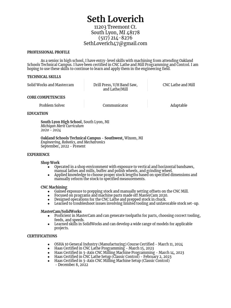 ELA Resume Assignment | PDF | Numerical Control | Machining