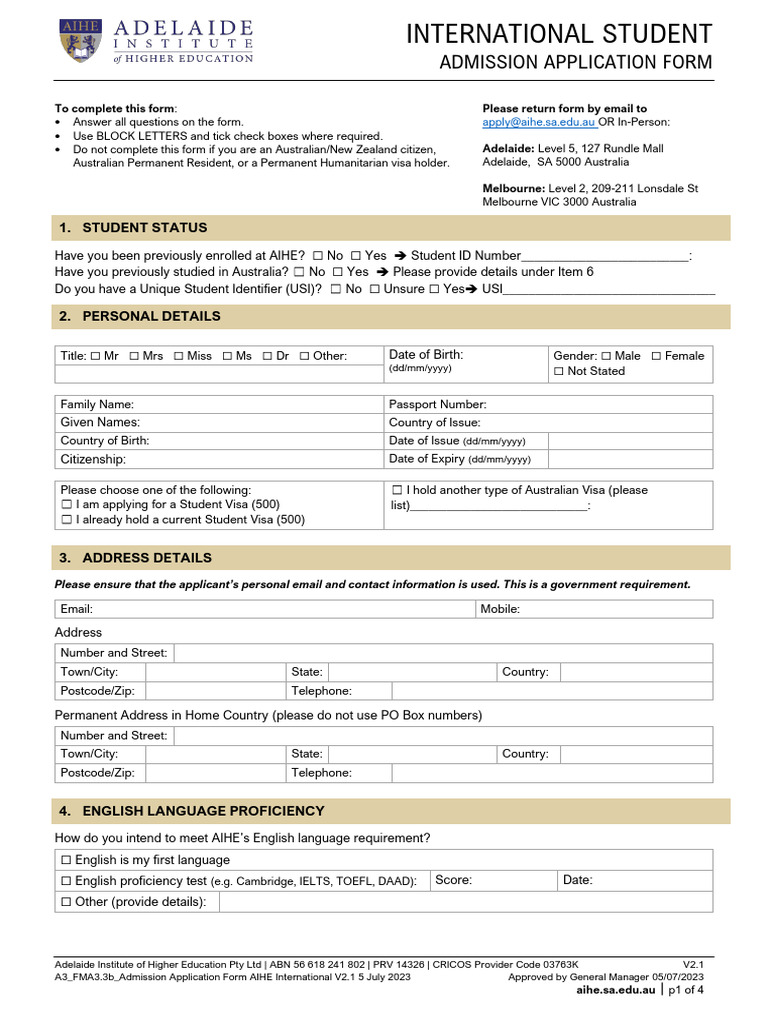 A3 - FMA3.3b - Admission Application Form AIHE - International - V2.1 5 ...