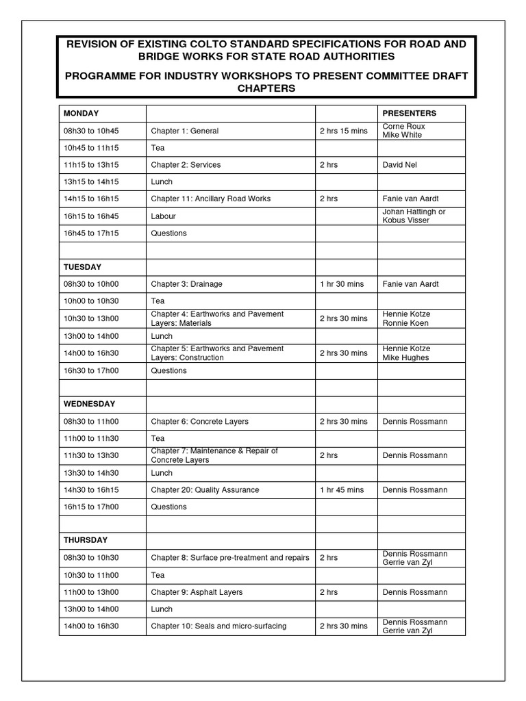 Programme Coto Revision Workshops | PDF | Transportation Engineering ...