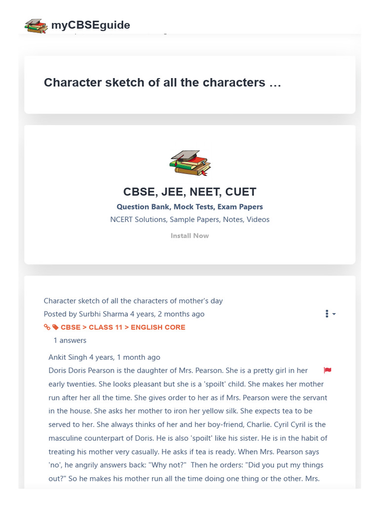 Character Sketch of All The Characters - Homework Help - myCBSEguide | PDF