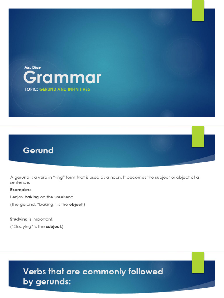 Grammar: Gerund and Infinitives | PDF | Verb | Subject (Grammar)