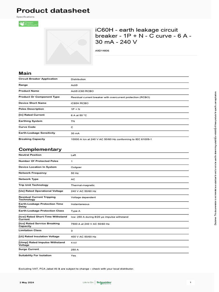Schneider Electric - Acti-9-iC60-RCBO - A9D14806 | PDF | Manufactured ...