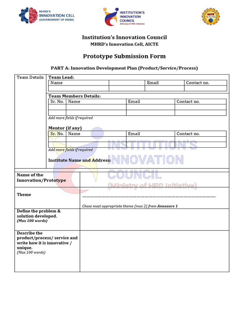 6th sem_Protype-Submission-Form-PDF | PDF | Innovation | Prototype
