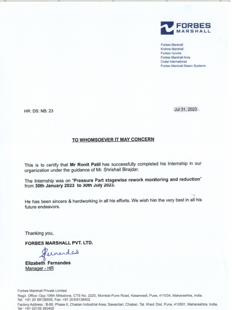 Ronit Patil - Internship Completion Certificate | PDF