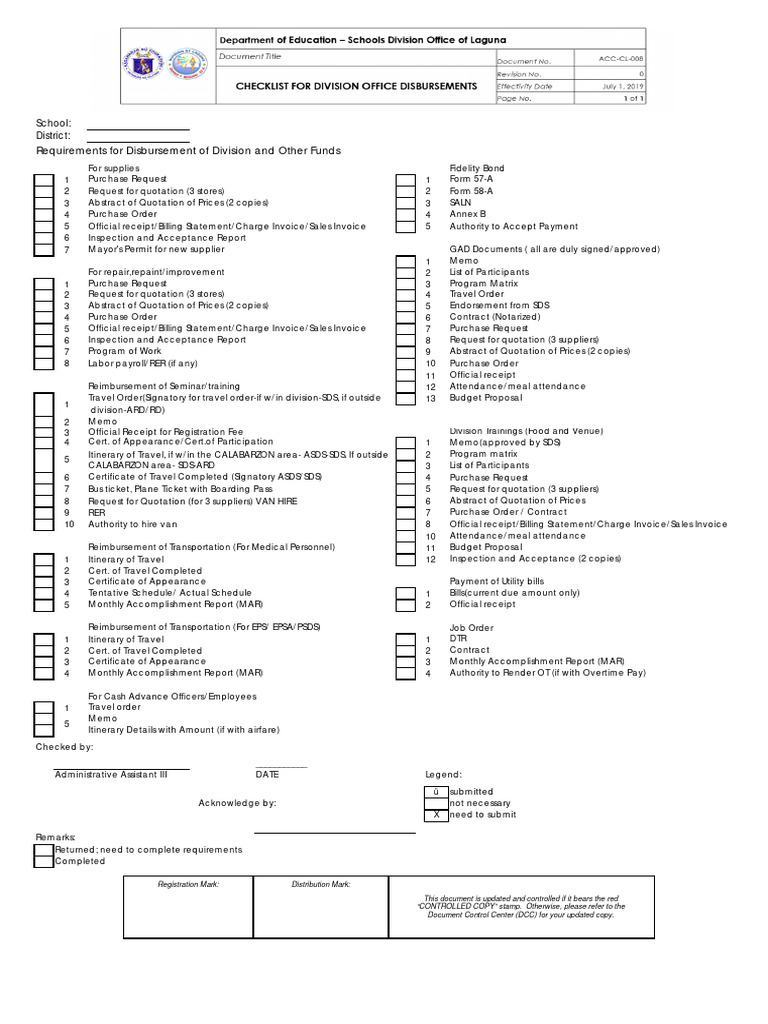 DIVISION-Checklist For Disbursement | PDF | Receipt | Invoice