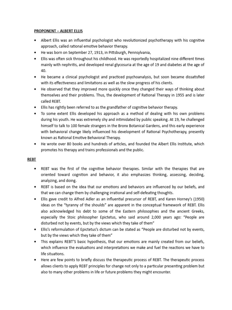 REBT - Comprehensive Discussion | PDF | Rational Emotive Behavior ...