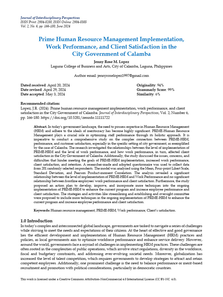 Prime Human Resource Management Implementation, Work Performance, and ...