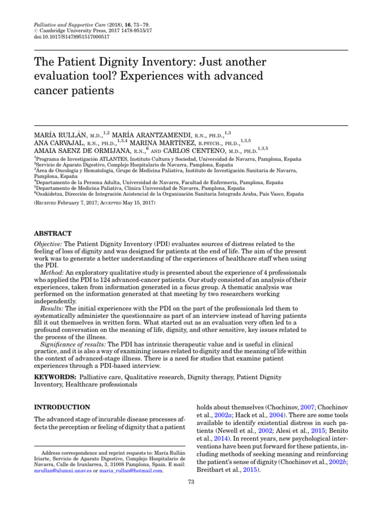 The Patient Dignity Inventory | PDF | Terminal Illness | Palliative Care