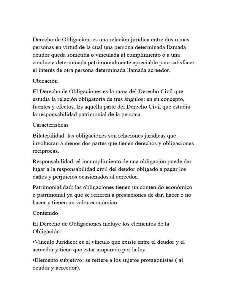 Derecho de Obligación: Conceptos y Fuentes | PDF | Daños y perjuicios ...