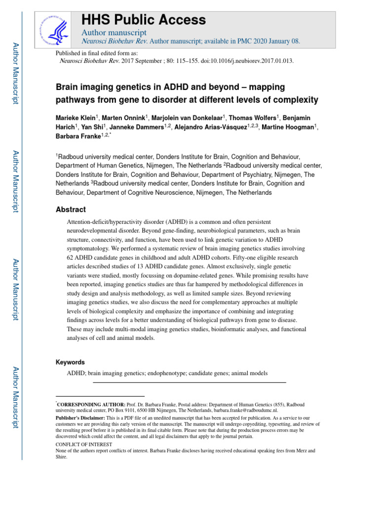 Brain Imaging Genetics in ADHD and Beyond (Mapping Pathways From Gene ...