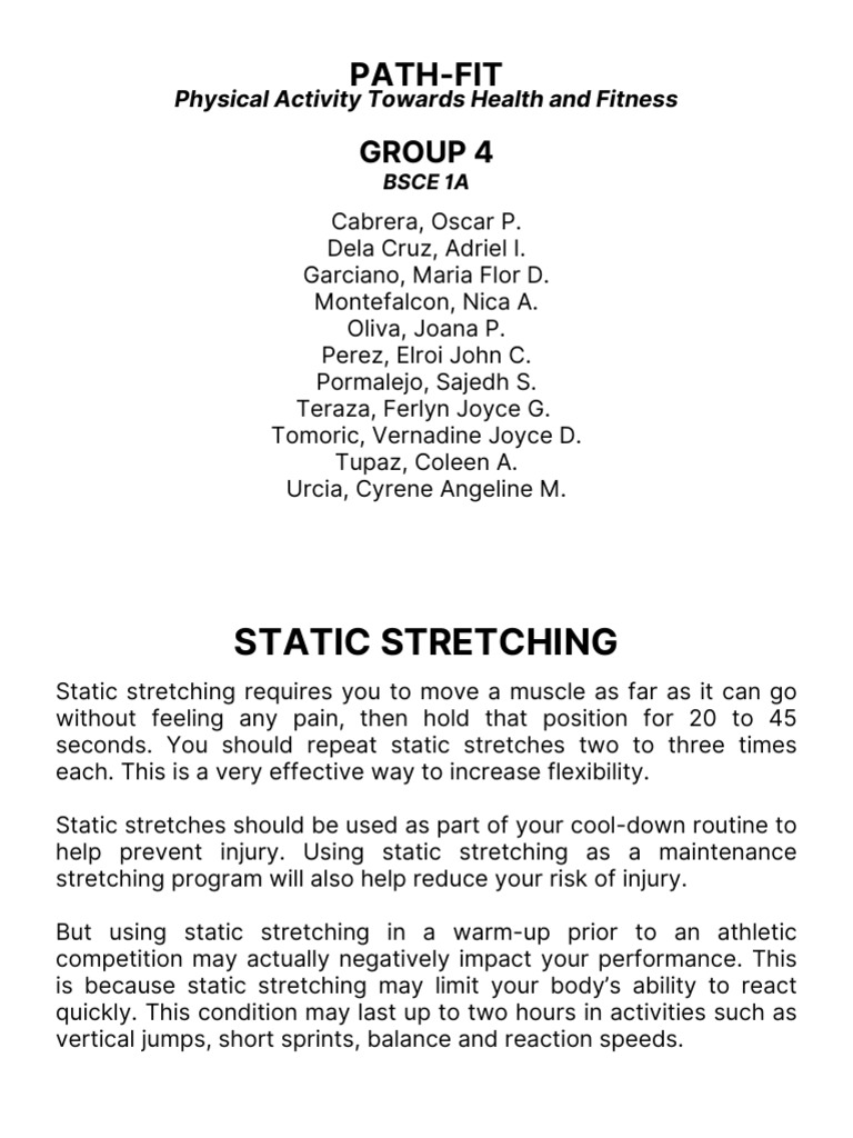 PATH FIT Group 4 | PDF | Anatomical Terms Of Motion | Flexibility (Anatomy)
