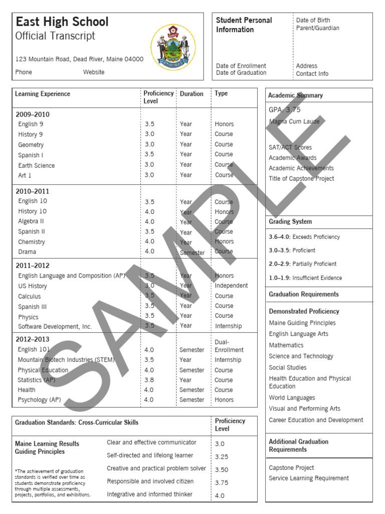 Exemplar HS Transcript Watermark | PDF | Mathematics | Advanced Placement