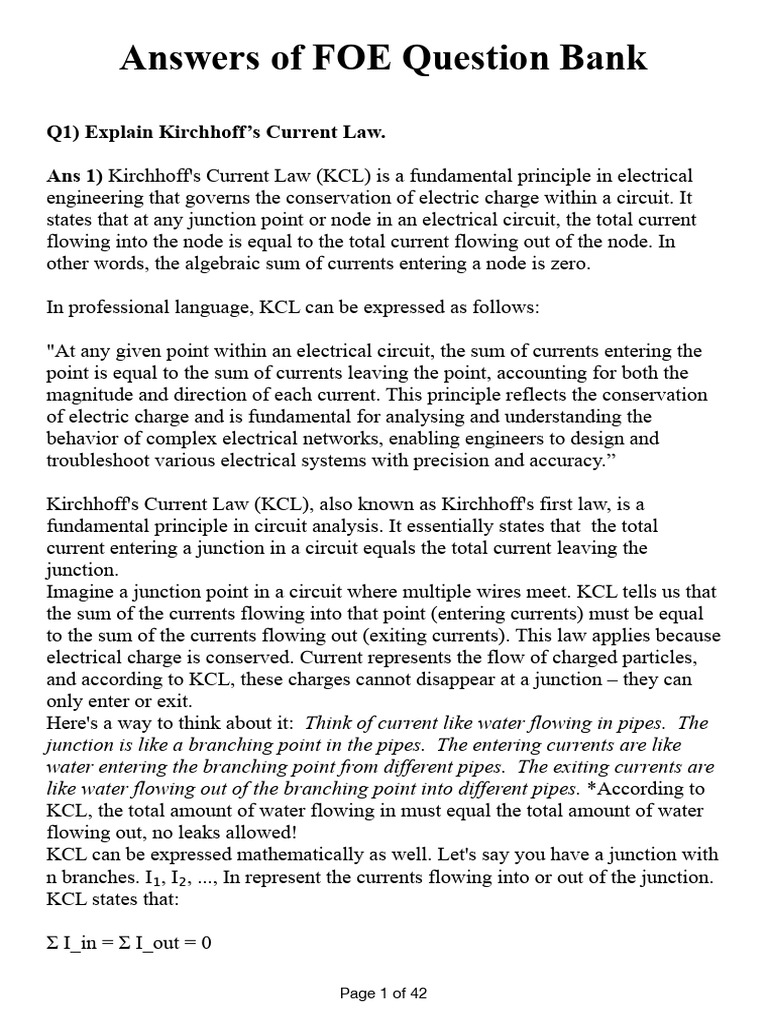 FOE Question Bank Solutions Unit-1 | PDF | Capacitor | Inductor