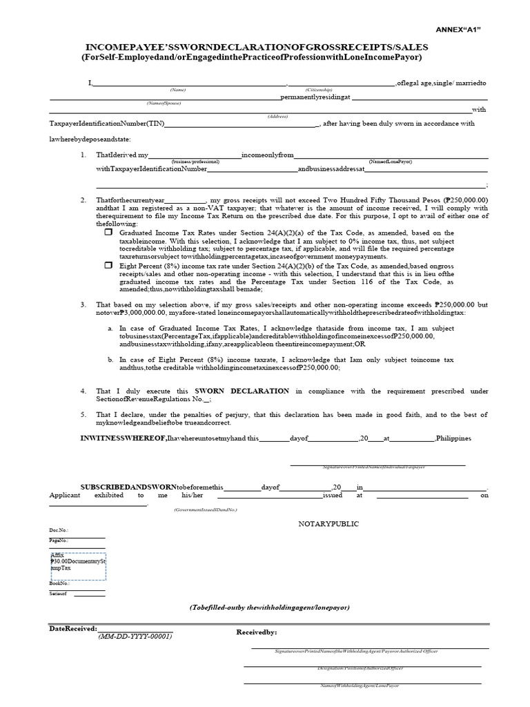 Sworn Declaration Annex A1 | PDF | Taxes | Income Tax