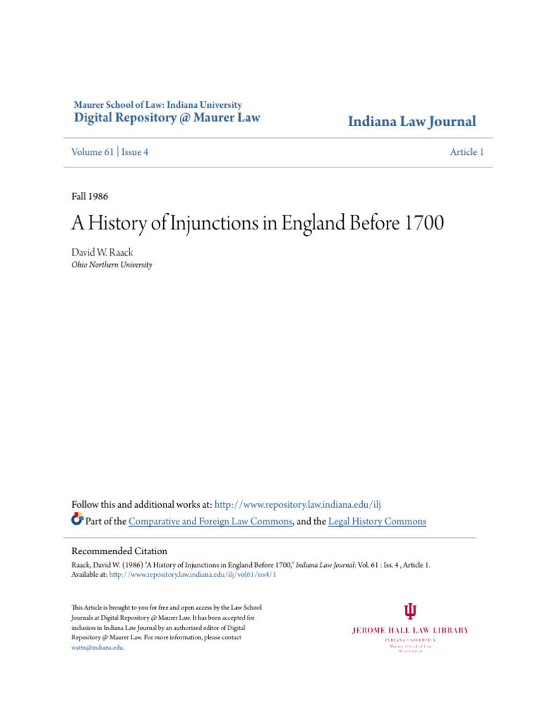 A History of Injunctions in England Before 1700 | PDF | Equity (Law ...