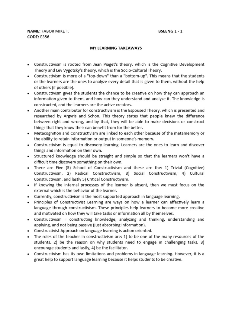 Priciples | PDF | Constructivism (Philosophy Of Education) | Learning