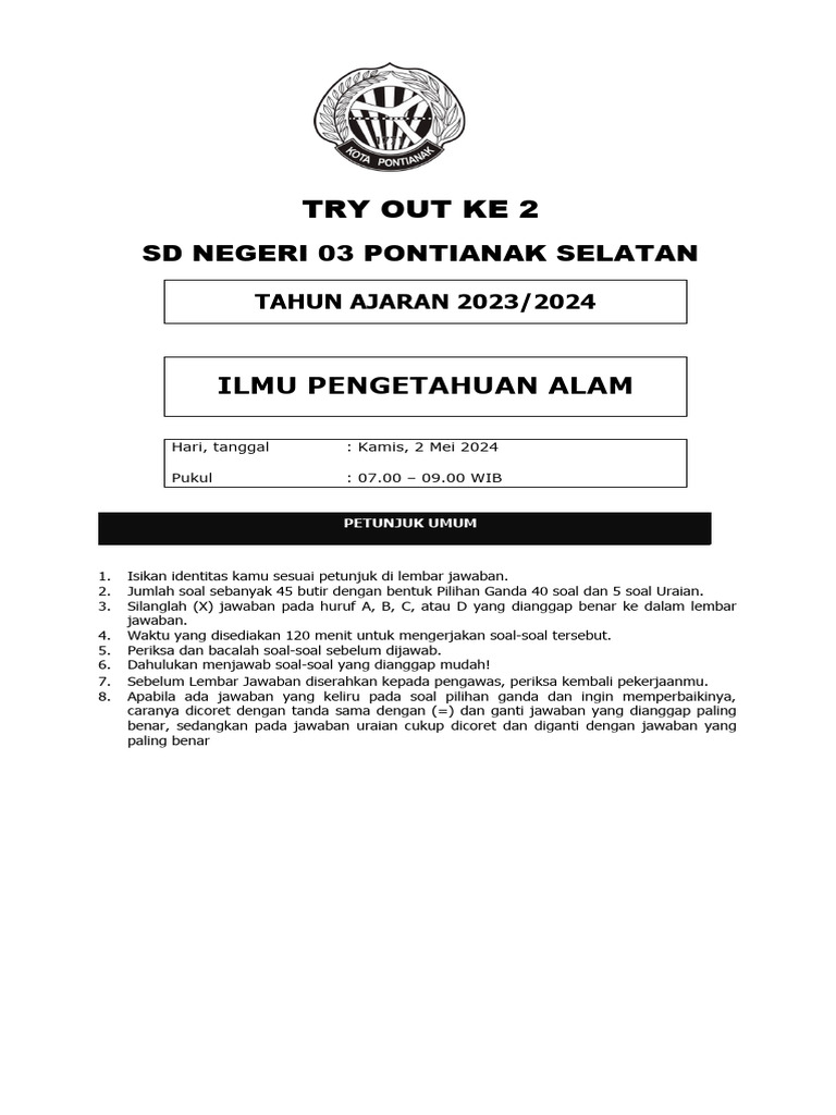 Soal Ipa Try Out 2 2023 - 2024 | PDF | Seni & Disiplin Bahasa | Sains & Matematika