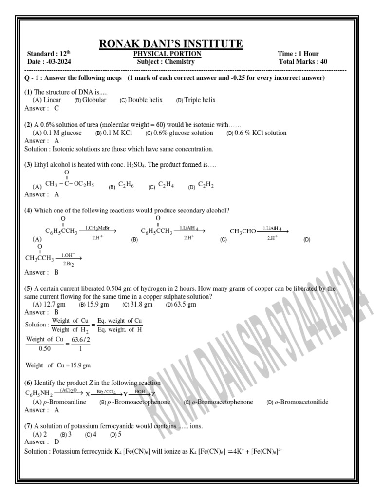 Solution Key of Final GT If Gujcet | PDF | Coordination Complex | Ligand