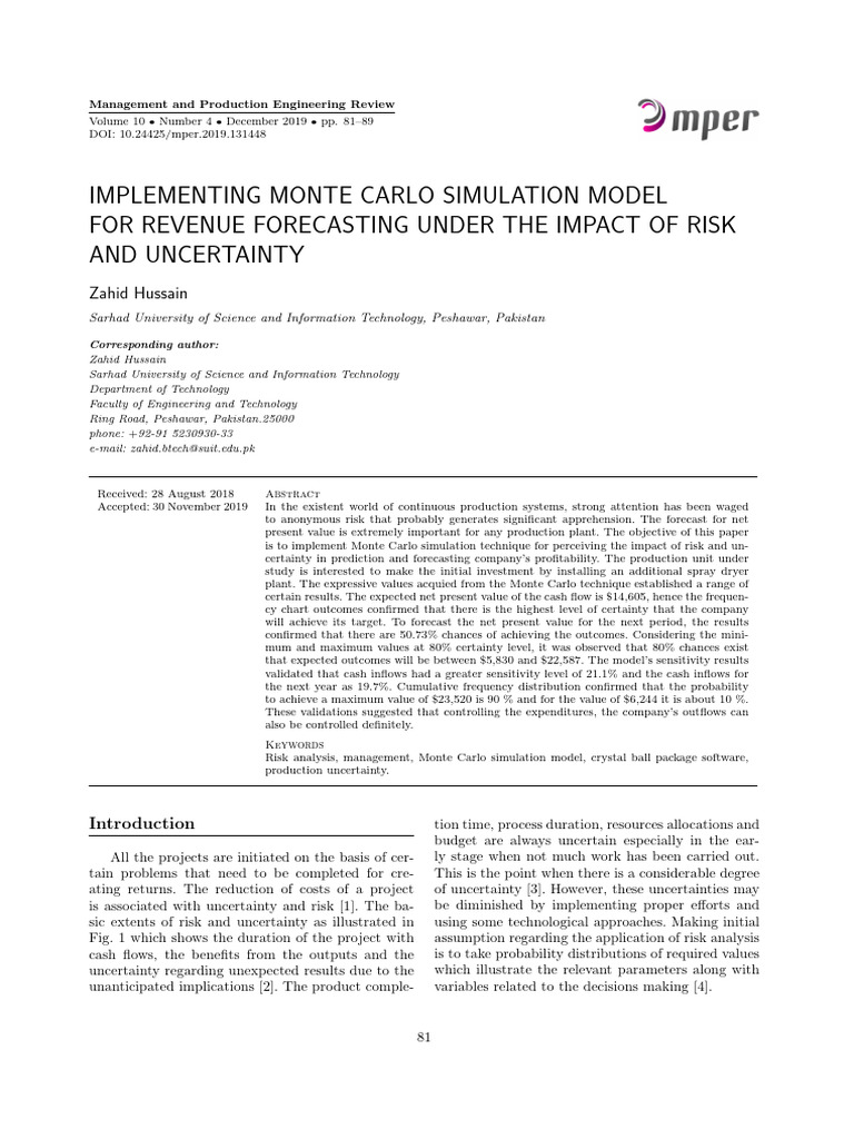 Implementing Monte Carlo Simulation | PDF | Risk | Simulation