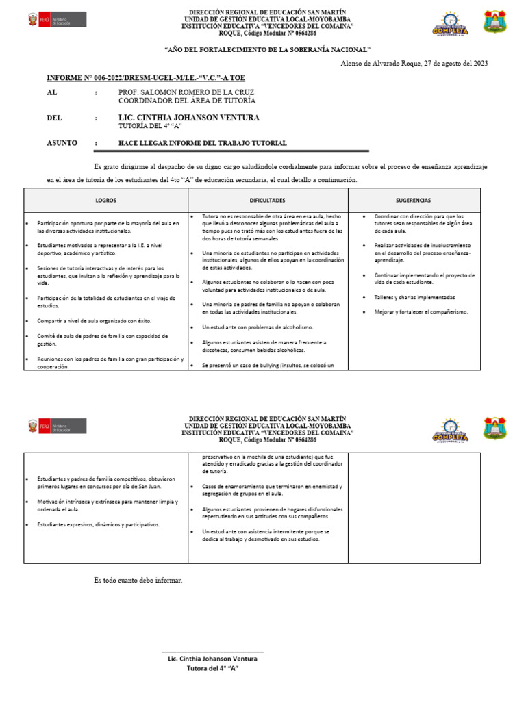 INFORME_TUTORÍA | PDF | Modificación de comportamiento | Aprendizaje